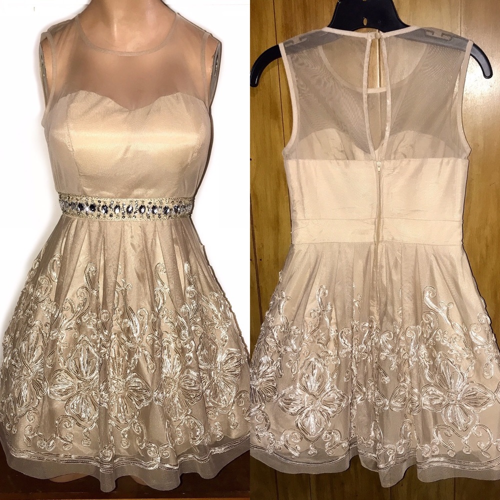 Windsor Lace Jewel Beige Cocktail Dress - Gem
